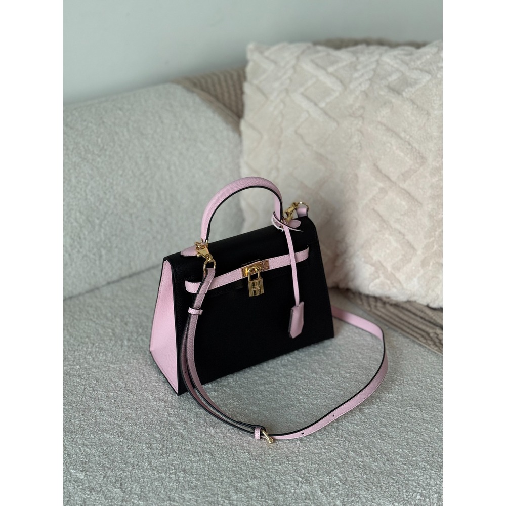 Black & Pink Genuine Leather Bag with Gold Lock | Reem Store